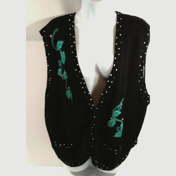 Koret | Other | Koret Black Sweater Vest Embroidered Vine Leaves X ...